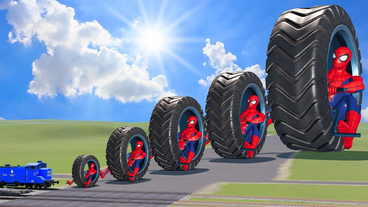 Big & Small Monowheel whith Spiderman vs Train | BeamNG.Drive - YouTube