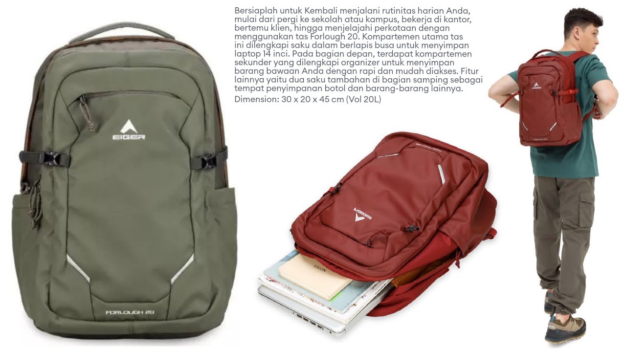 🟢 EIGER FORLOUGH LAPTOP BACKPACK 20L || 910007710 || TAS LAPTOP EIGER ...