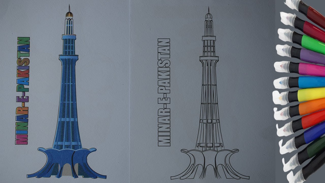 Minar-e-Pakistan art | draw and colour | sketch color | color painting ...