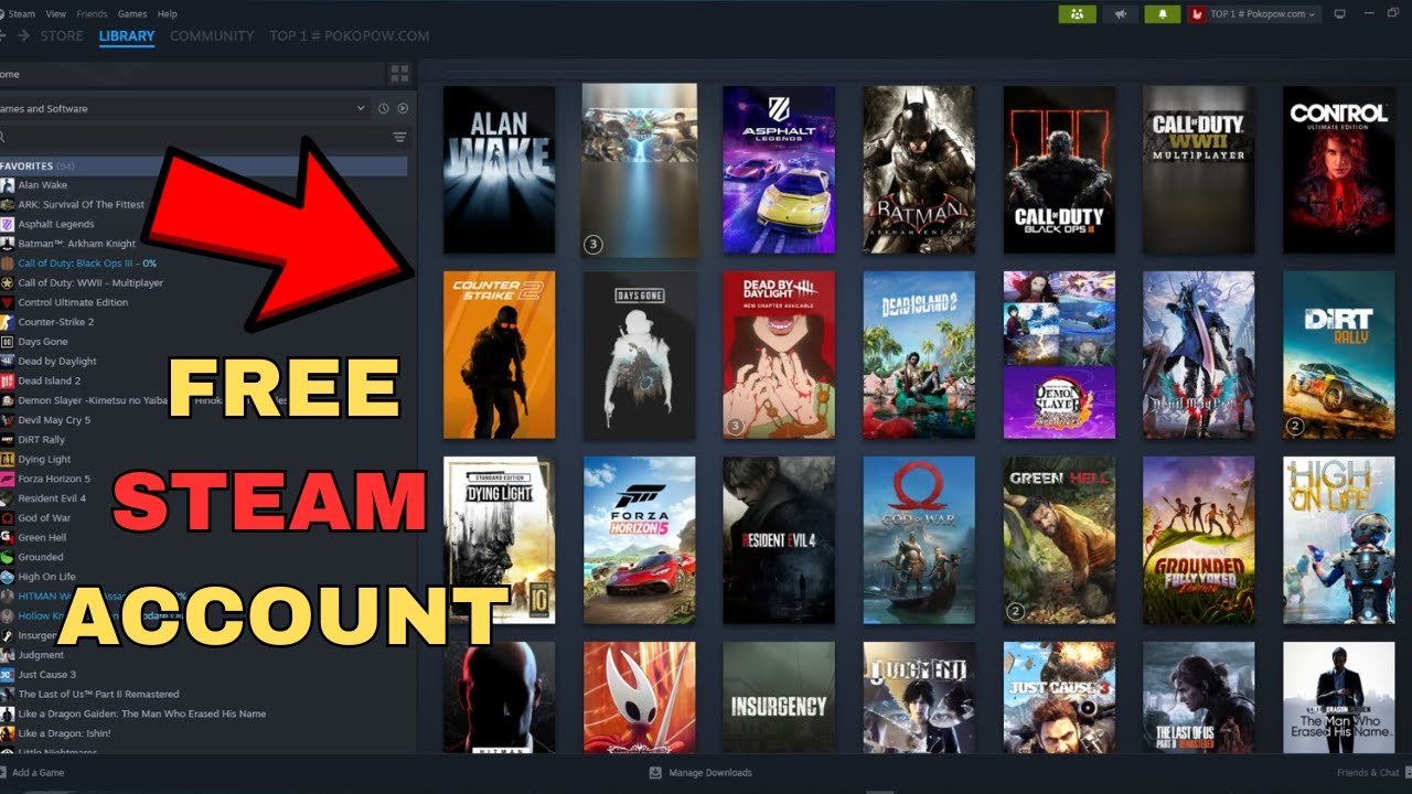 FREE STEAM ACCOUNT WITH HUGE LIBRARY - YouTube