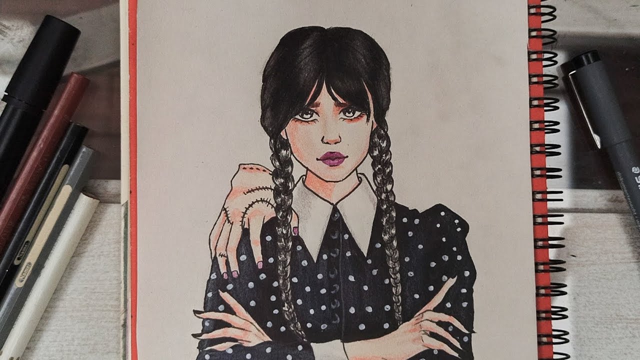How to Draw WEDNESDAY ADDAMS - Tutorial | Step by Step - YouTube