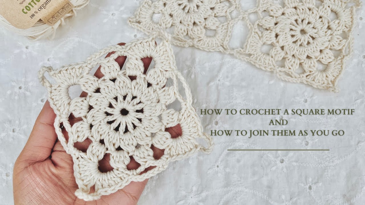 How To Crochet A Motif Square Video Tutorial and How To Join As You Go ...