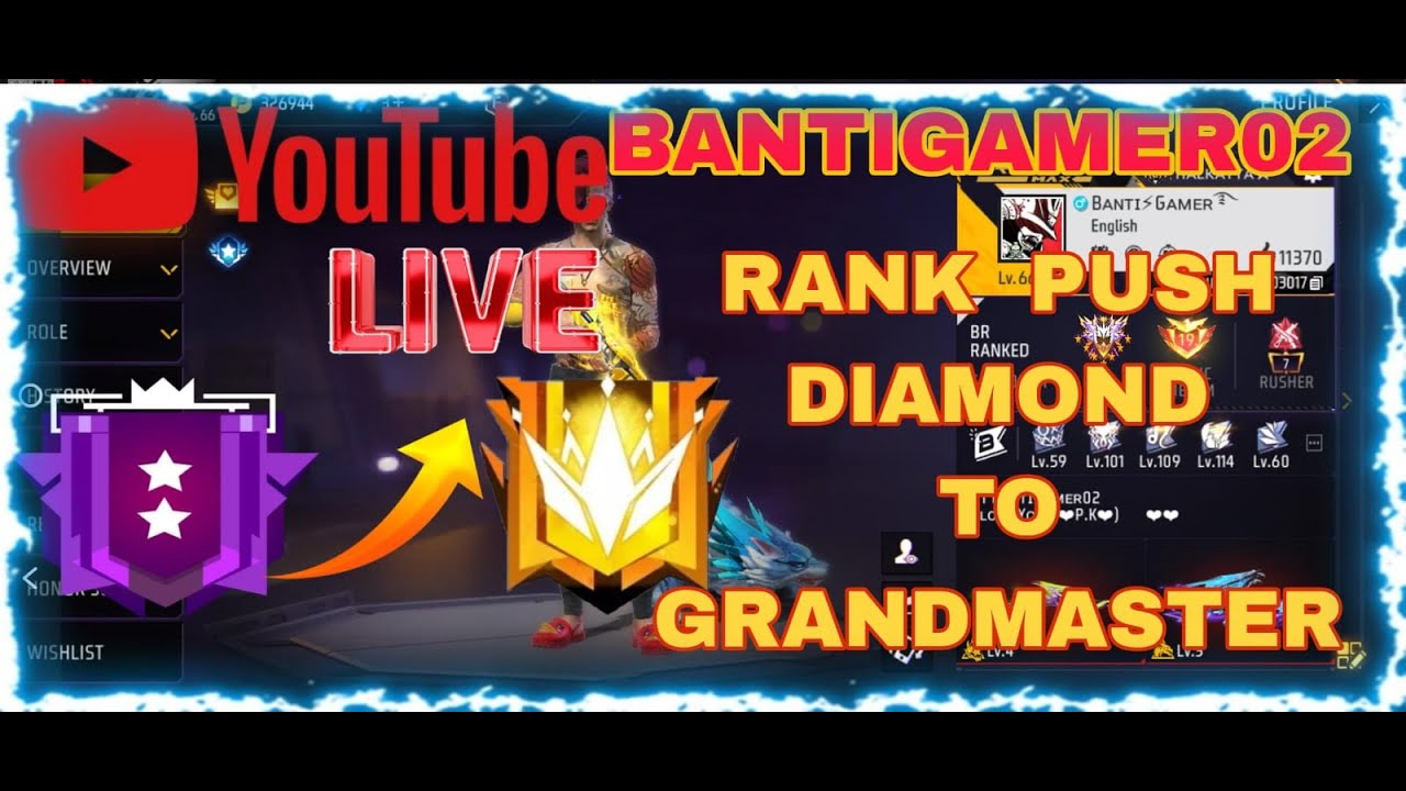 🔴FREE FIRE RANK PUSH LIVE 🔴GOLD TO GRANDMASTER#live #freefire - YouTube