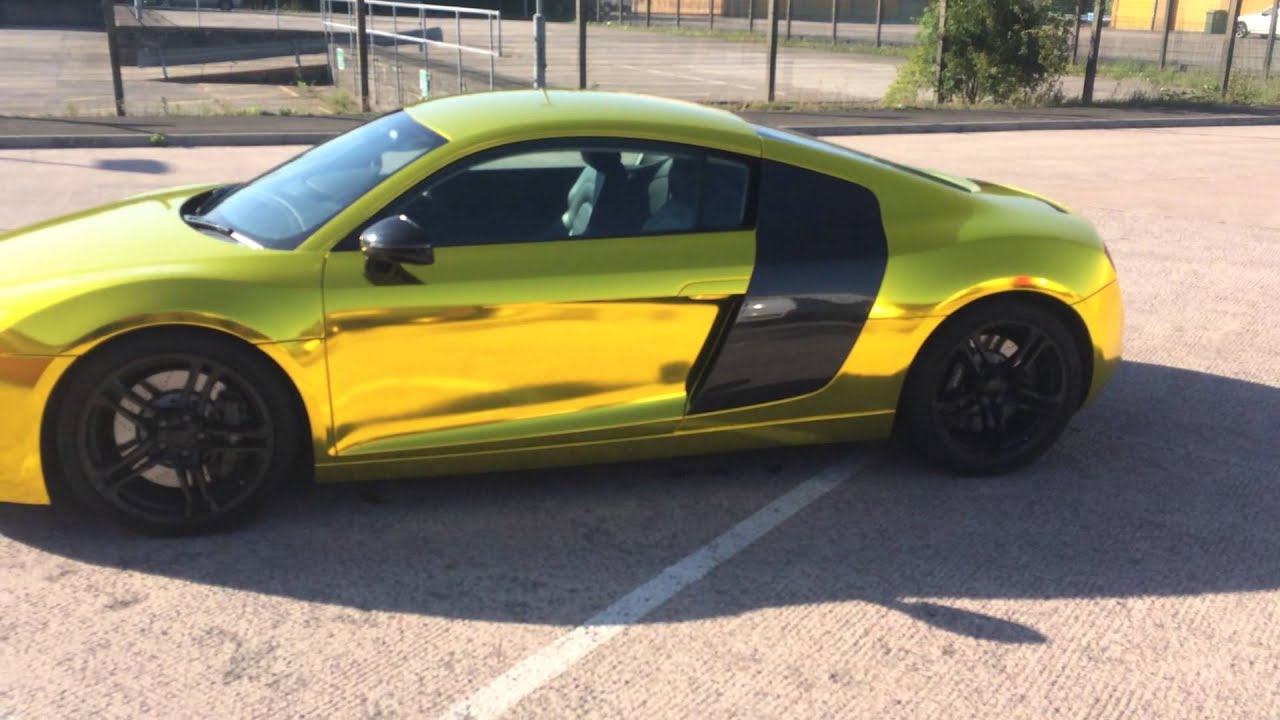 Southwales autowrap. Audi R8 wrapped in gold chrome at ...