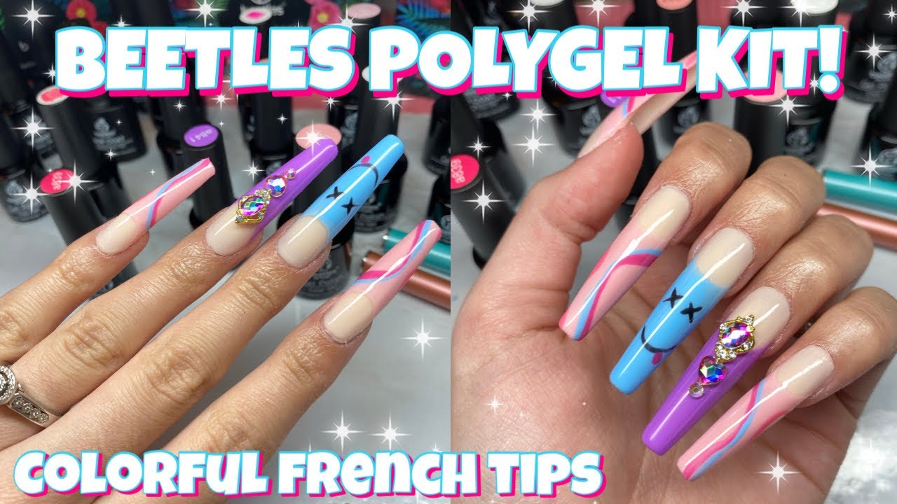 BEETLES POLYGEL KIT NAIL TUTORIAL | COLORFUL FRENCH TIPS | PREP ROUTINE ...