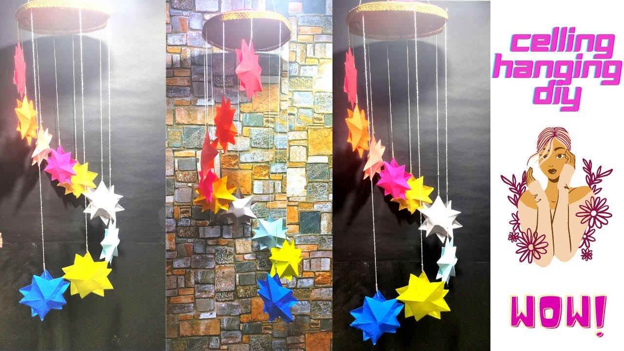Easy celing hanging home decor idea||How to make hanging paper craft ...