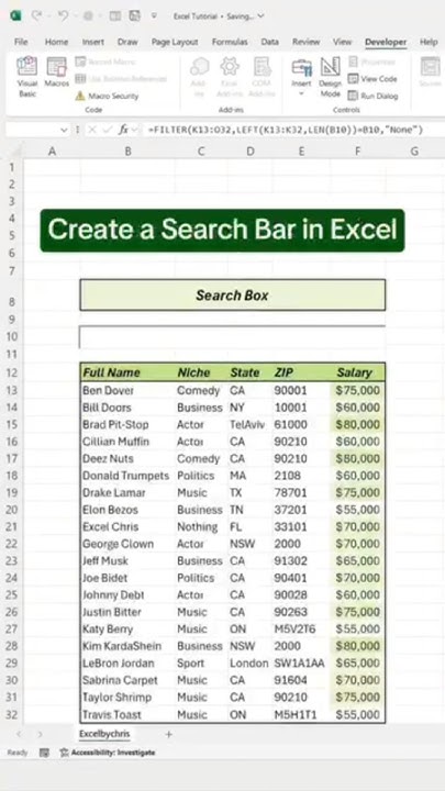 Learn to CREATE A SEARCH BAR in your Excel worksheet - YouTube