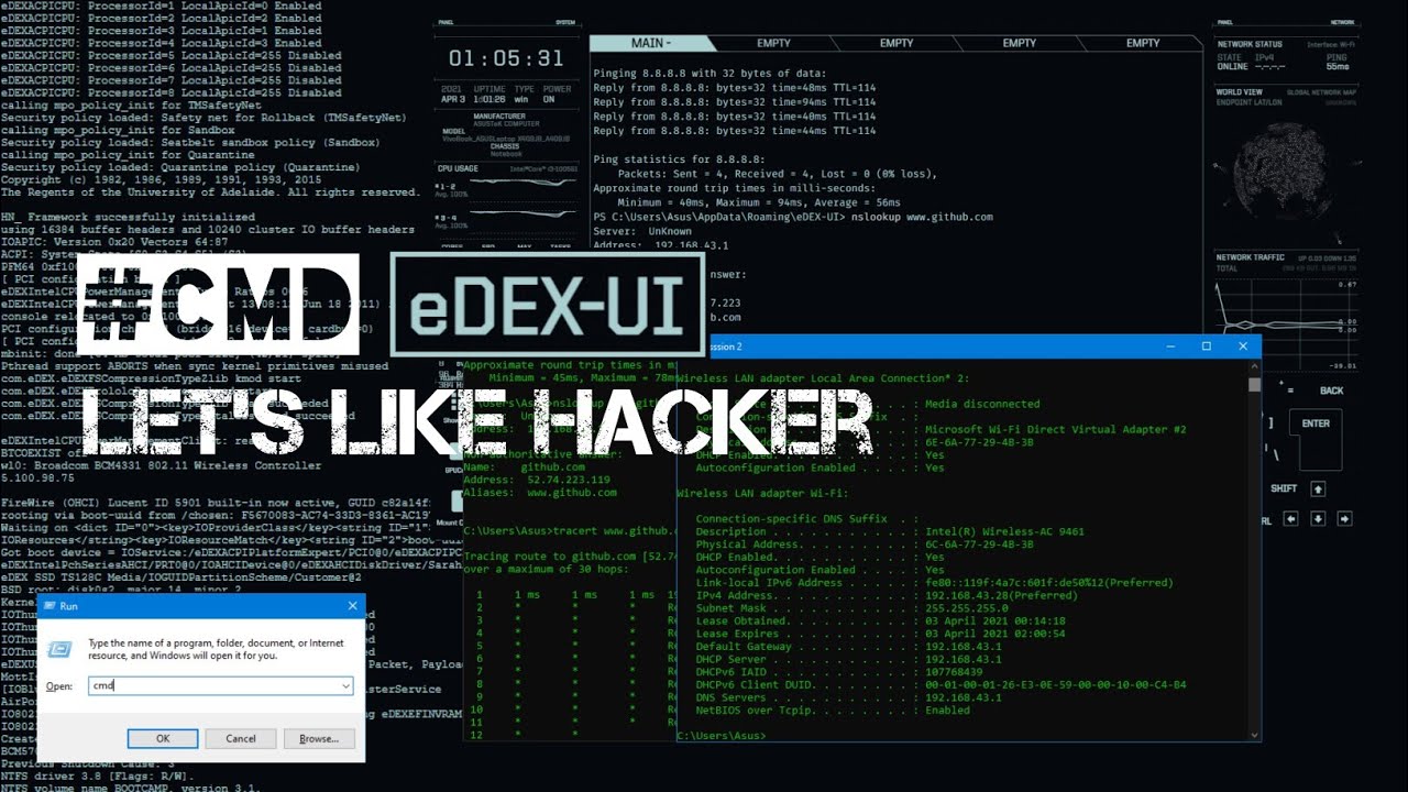 Jalanin tools eDEX-UI diwindows - cmd - YouTube