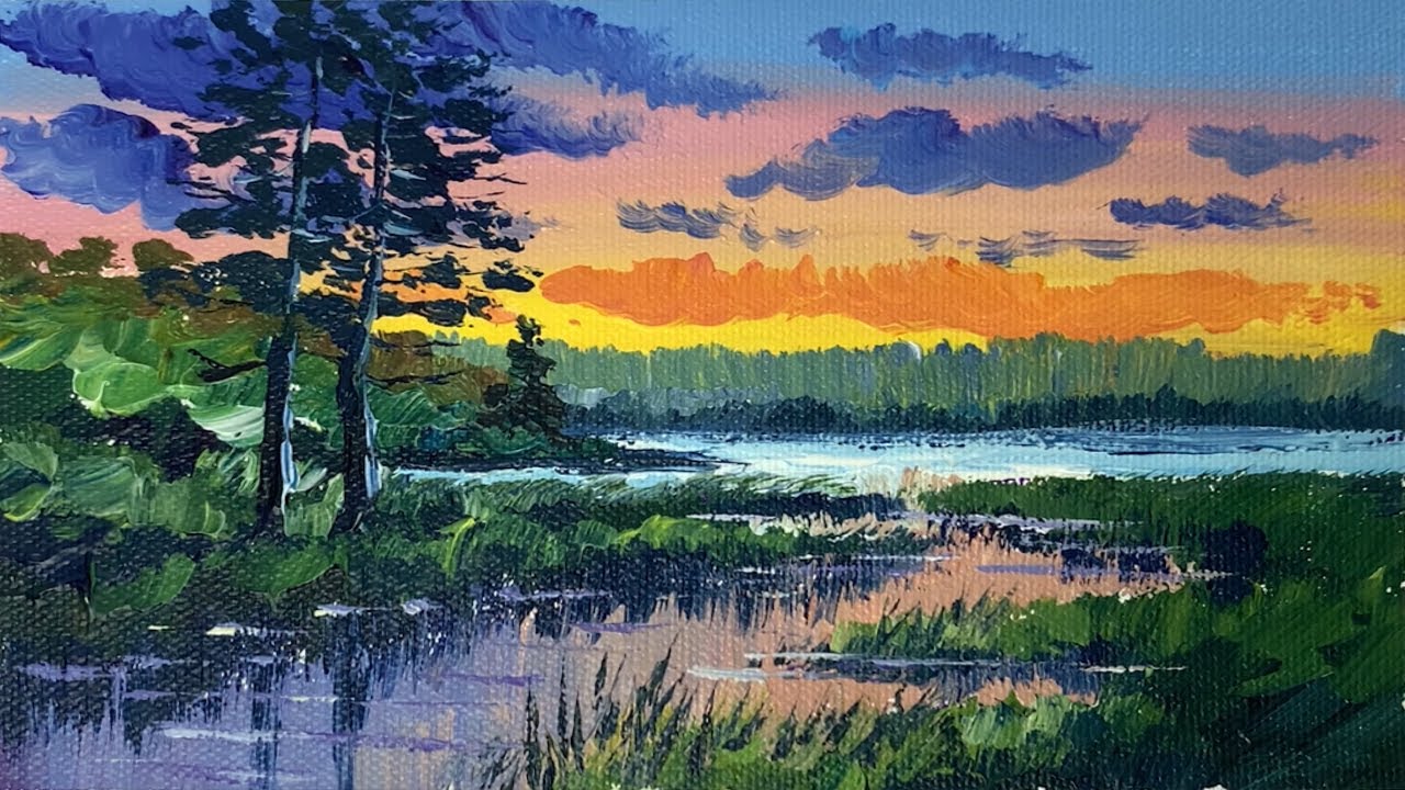 How To Paint Beautiful Landscape Painting In Acrylic | Easy Art ...