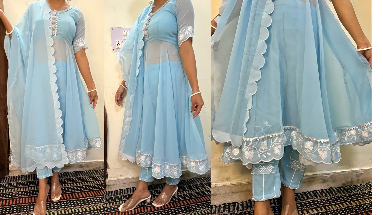 Full flair model inspired dress with embroidery cutting and stitching ...