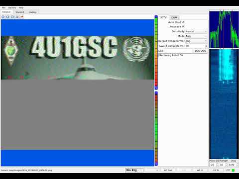 SSTV Image Received on 14.230 MHz USB by G4KJS in Whitstable UK on 2026-06-17 06:08Z. Robot 36