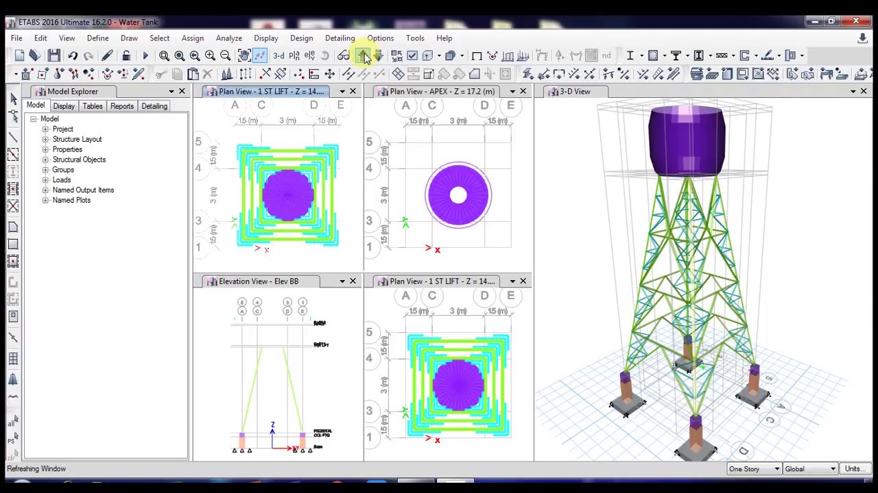 ETABS 2016- ELEVATED WATER TANK 2L STEEL by eam 2018 - YouTube