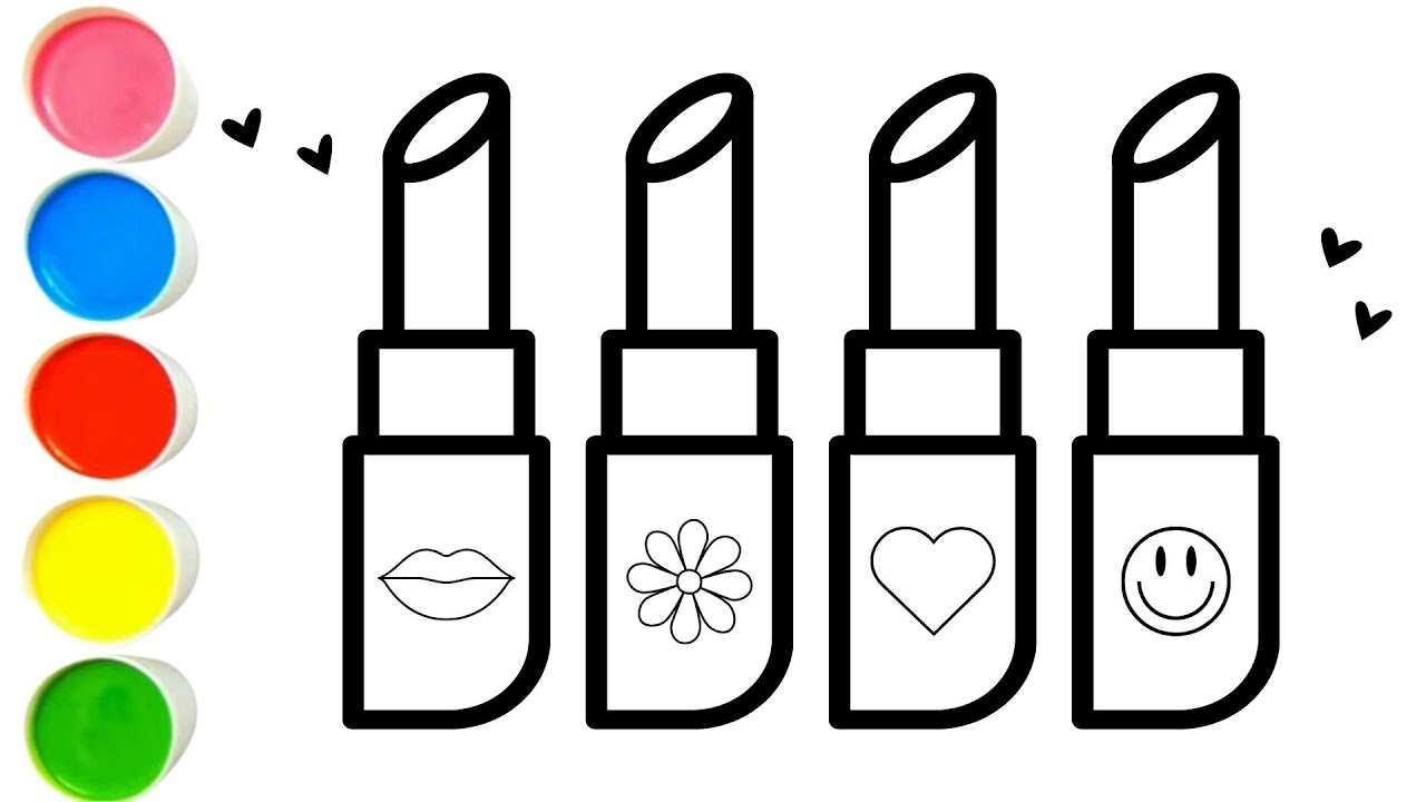 Lipstick Set Step by Step Drawing and Coloring | Cute Lipsticks Drawing ...
