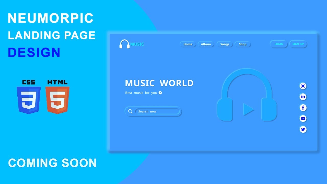 Music Landing Page Design Trailer | Neumorphism HTML and CSS | DS Code ...