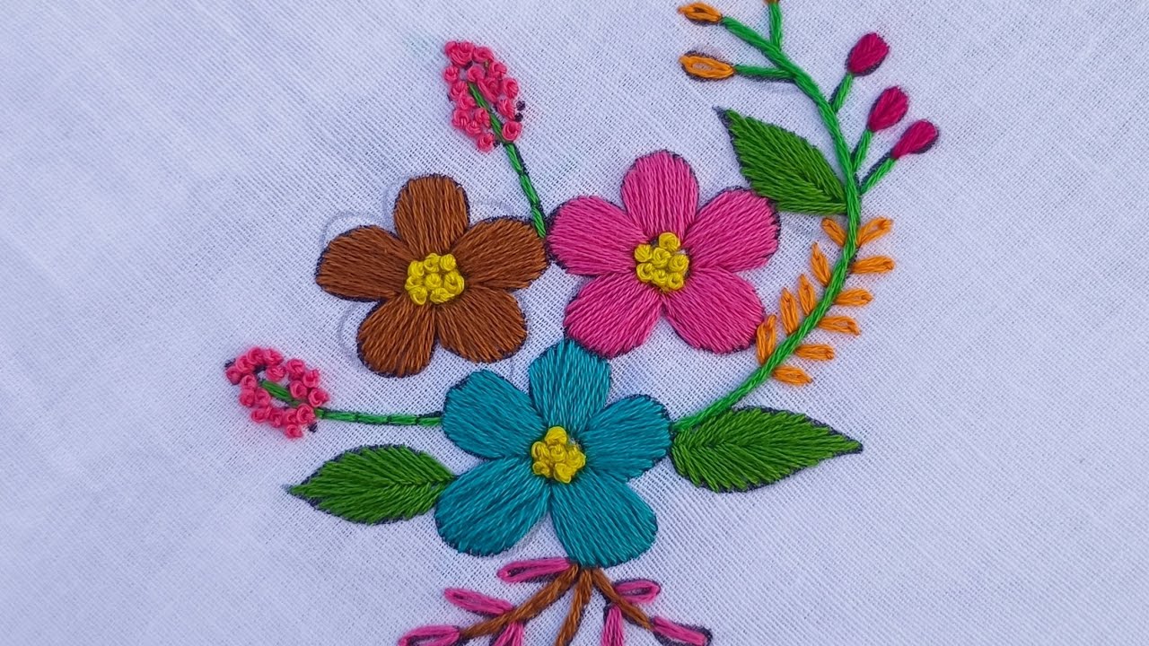 How to make a unique embroidery flower design - YouTube