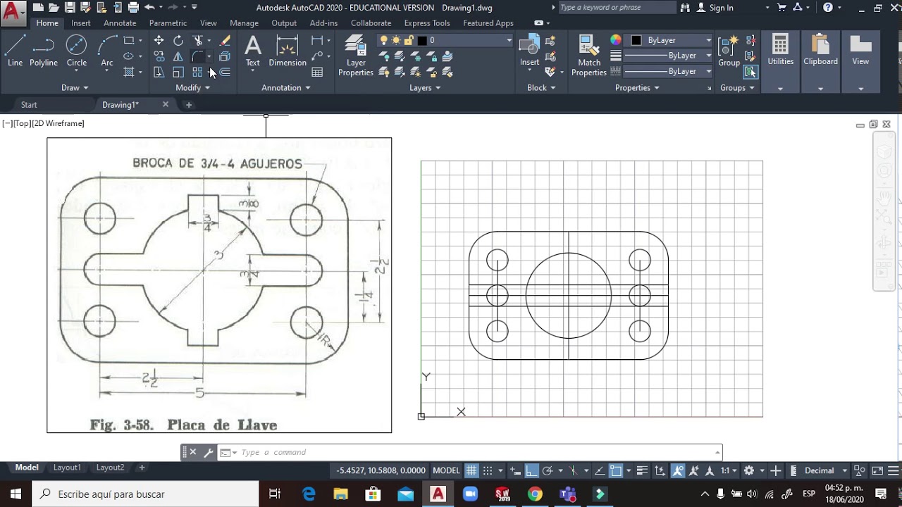 Geometría Placa llave en AutoCAD - YouTube