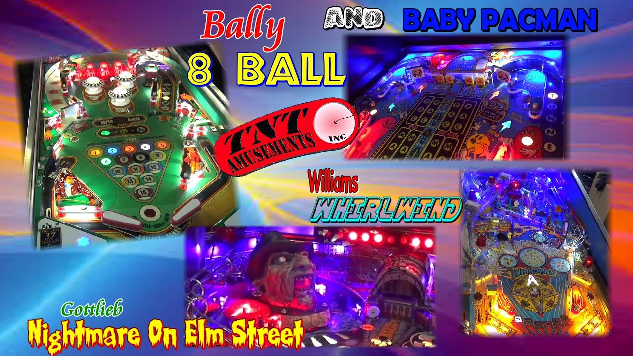 #1130 Gottlieb NIGHTMARE ON ELM ST-Williams WHIRLWIND-Bally BABY PACMAN ...