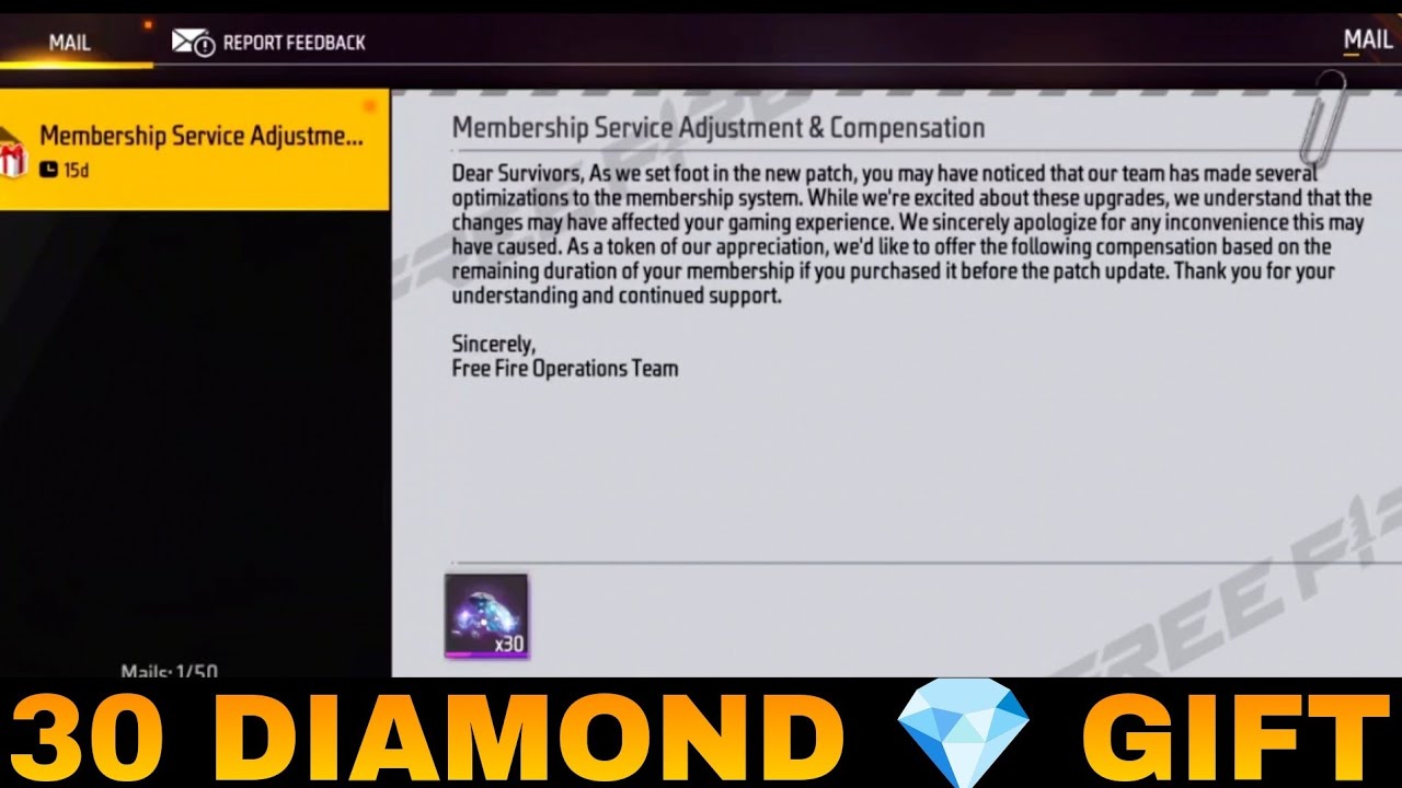 Why Was 30 Diamond Gift Given By Free Fire To everyone | New Mail Box ...