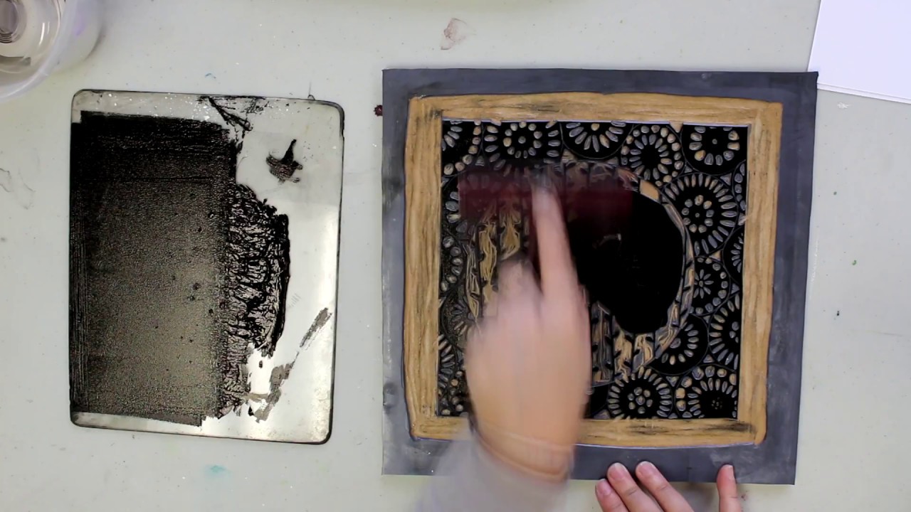 Hand printing a linocut - YouTube