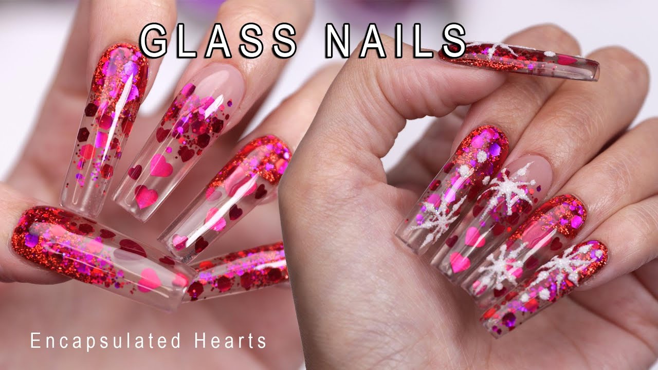 RED HEARTS ♥️ GLASS ACRYLIC NAILS + SUGARED NAIL ART - YouTube