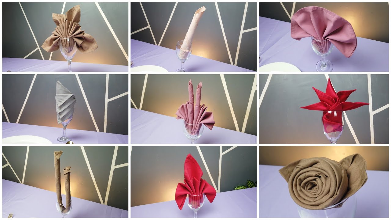 10 DESIGN WITH THE GLASS NAPKIN FOLDING - YouTube