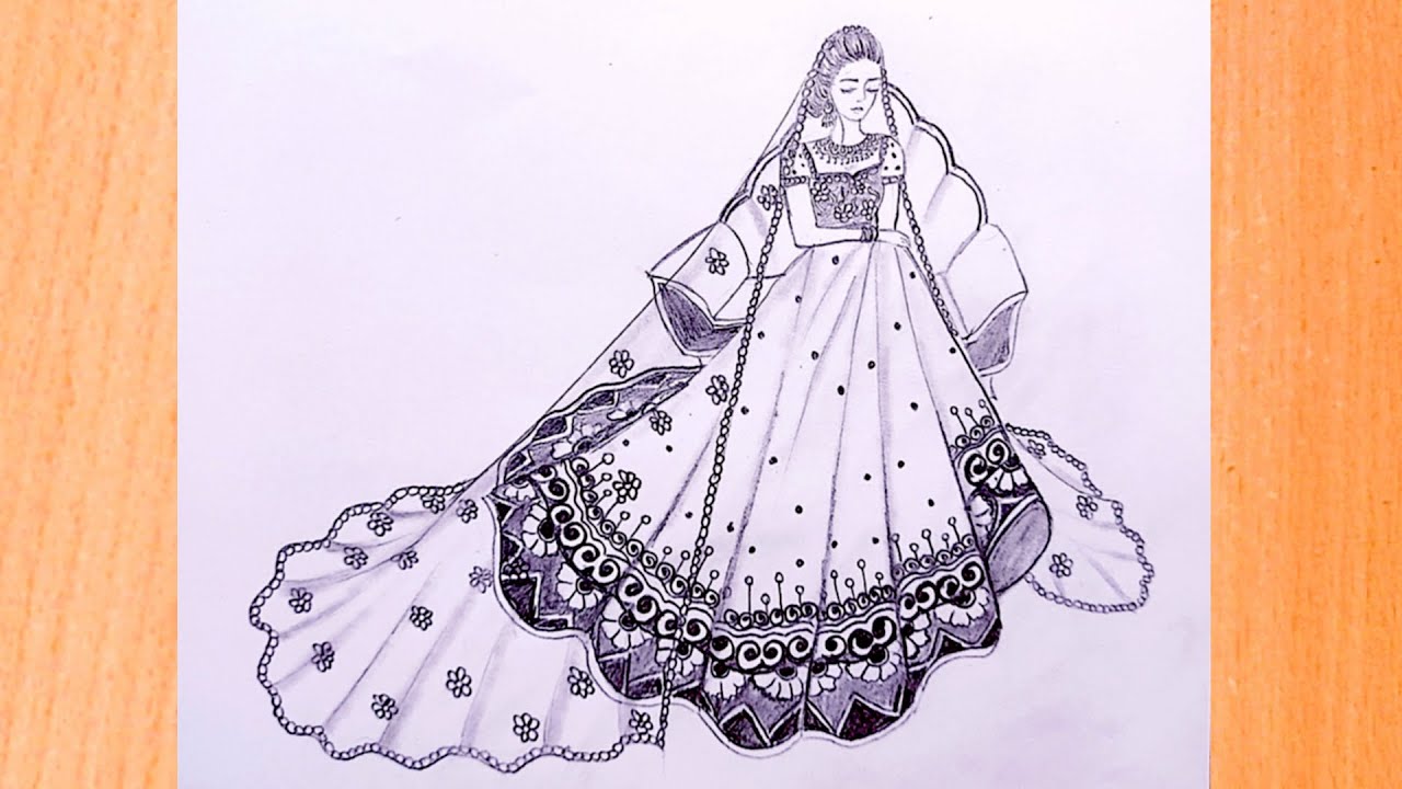 How to Draw a Girl with Lehenga | رسم الفتاة | Traditional girl drawing ...