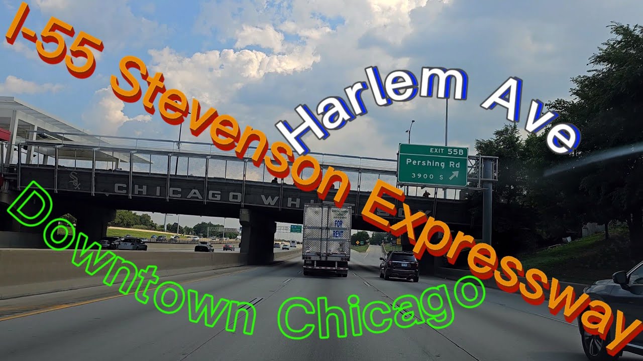 Driving from Downtown Chicago along I-55 Stevenson Expressway to Harlem ...