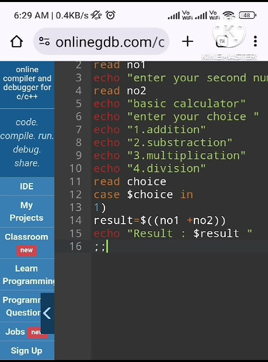 creating calculator using switch case in unix operating system - YouTube