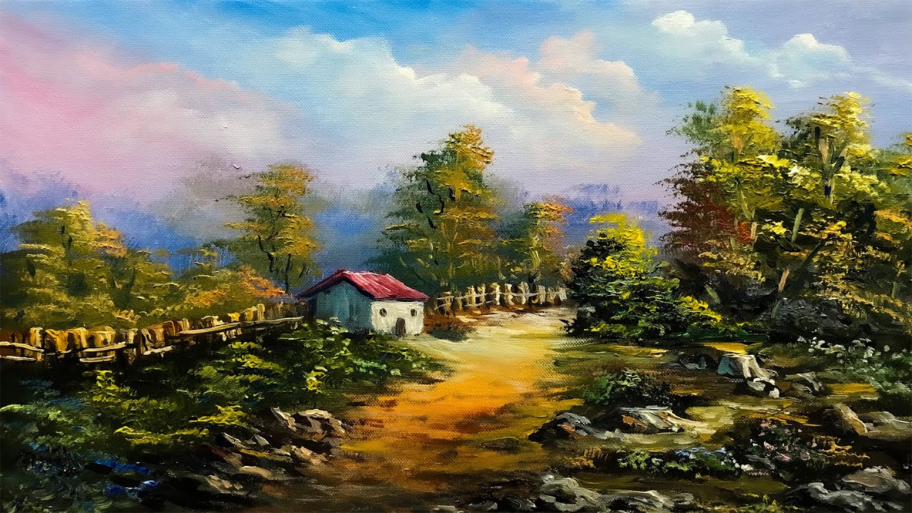 Easy Landscape Painting | Step By Step Painting Tutorial | How to Paint ...