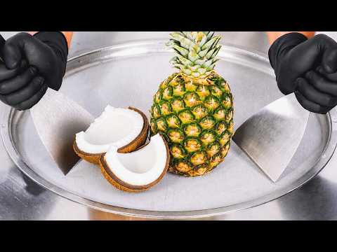 ASMR | Ice Cream Rolls - Pina Colada with Coconut & Pineapple