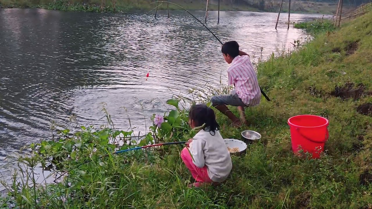 Fishing video || Brother & sister hook fishing in village || Catching Big fish#fishing#videos ...