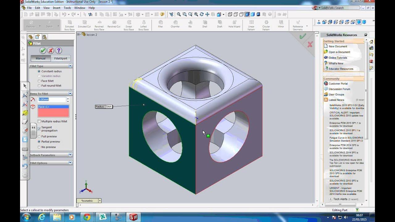 Solidworks Lesson 3 Rounding Corners - YouTube