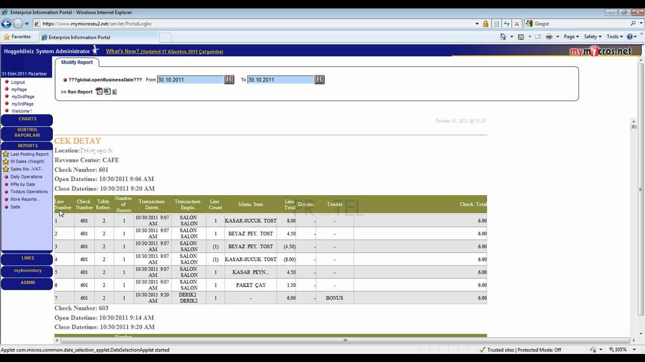 MYMICROS.NET | 17.Çek Detay Raporu - YouTube