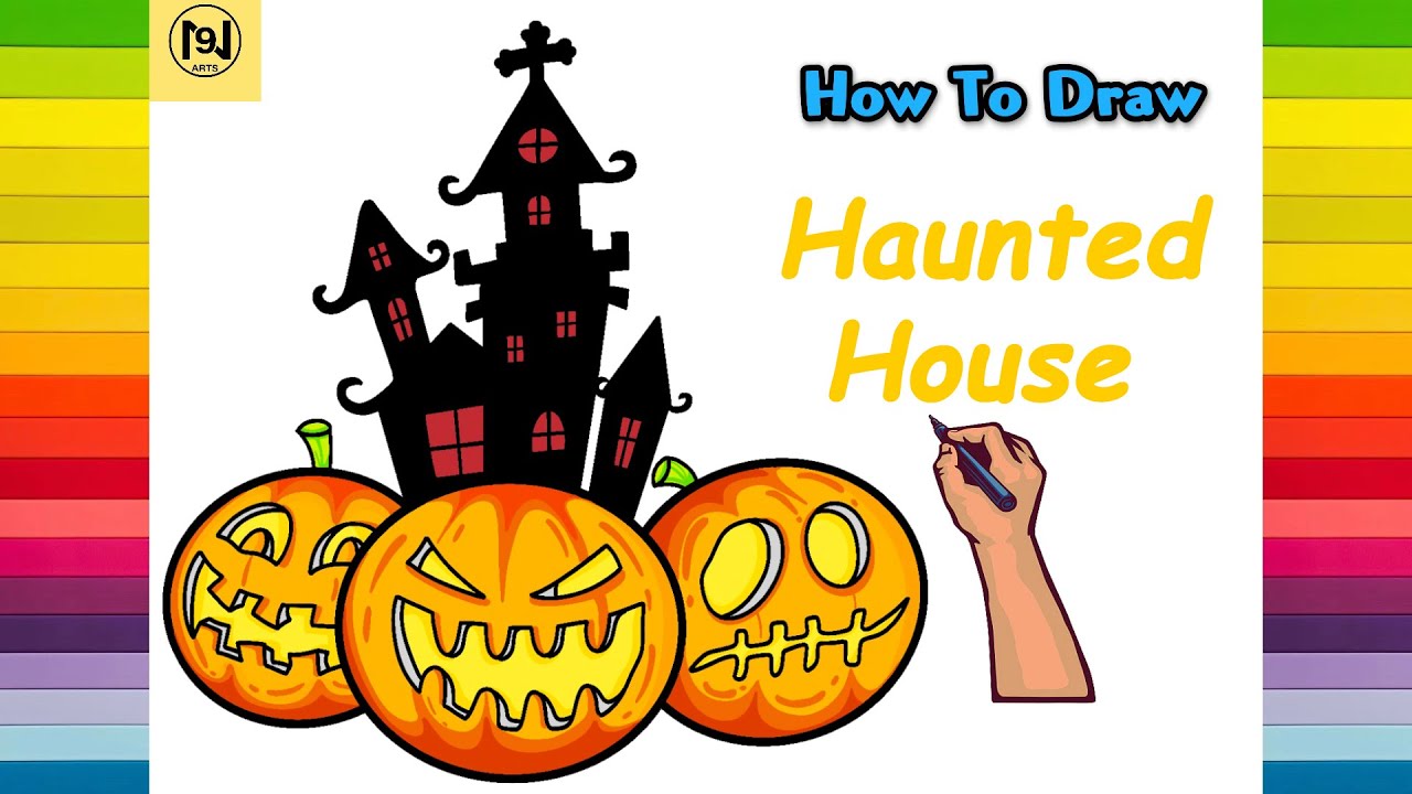 How to draw Haunted House easy step by step | No.9 ARTS - YouTube