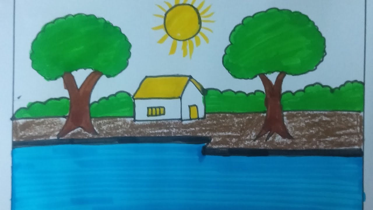 How to draw || easy scenery drawing beautiful landscape || step by step ...