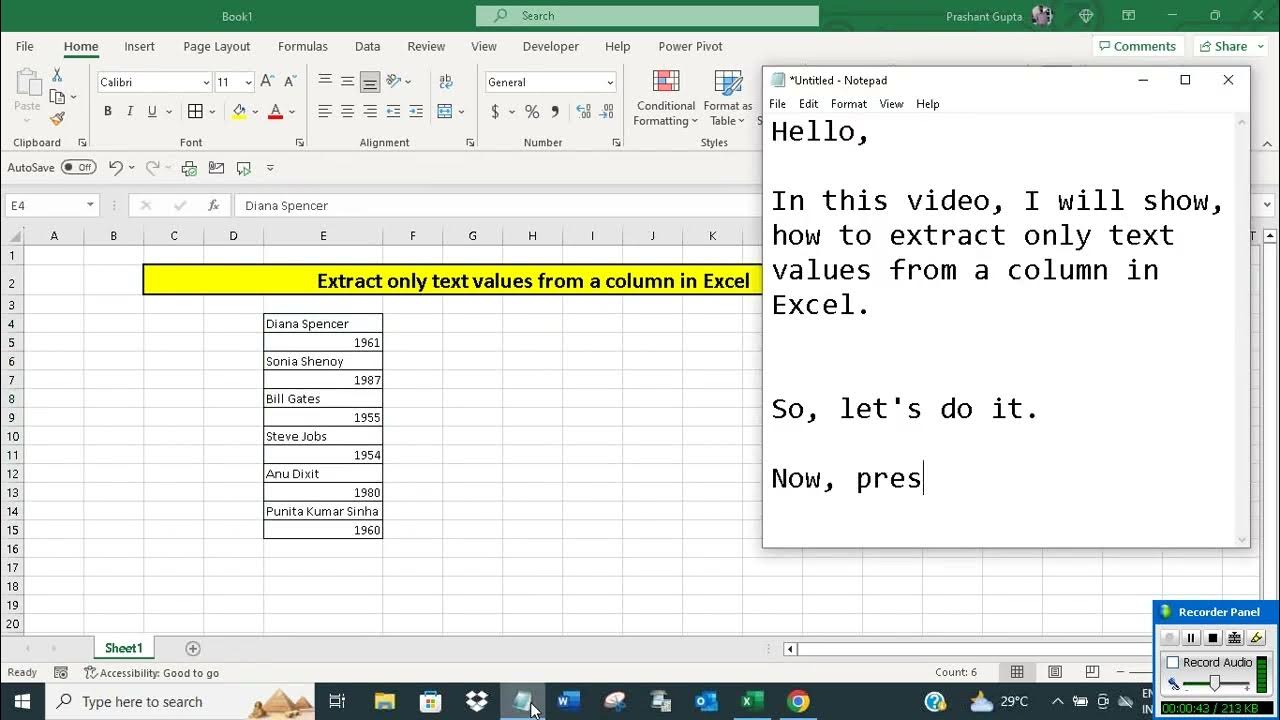 Extract only text values from a column in Excel - YouTube