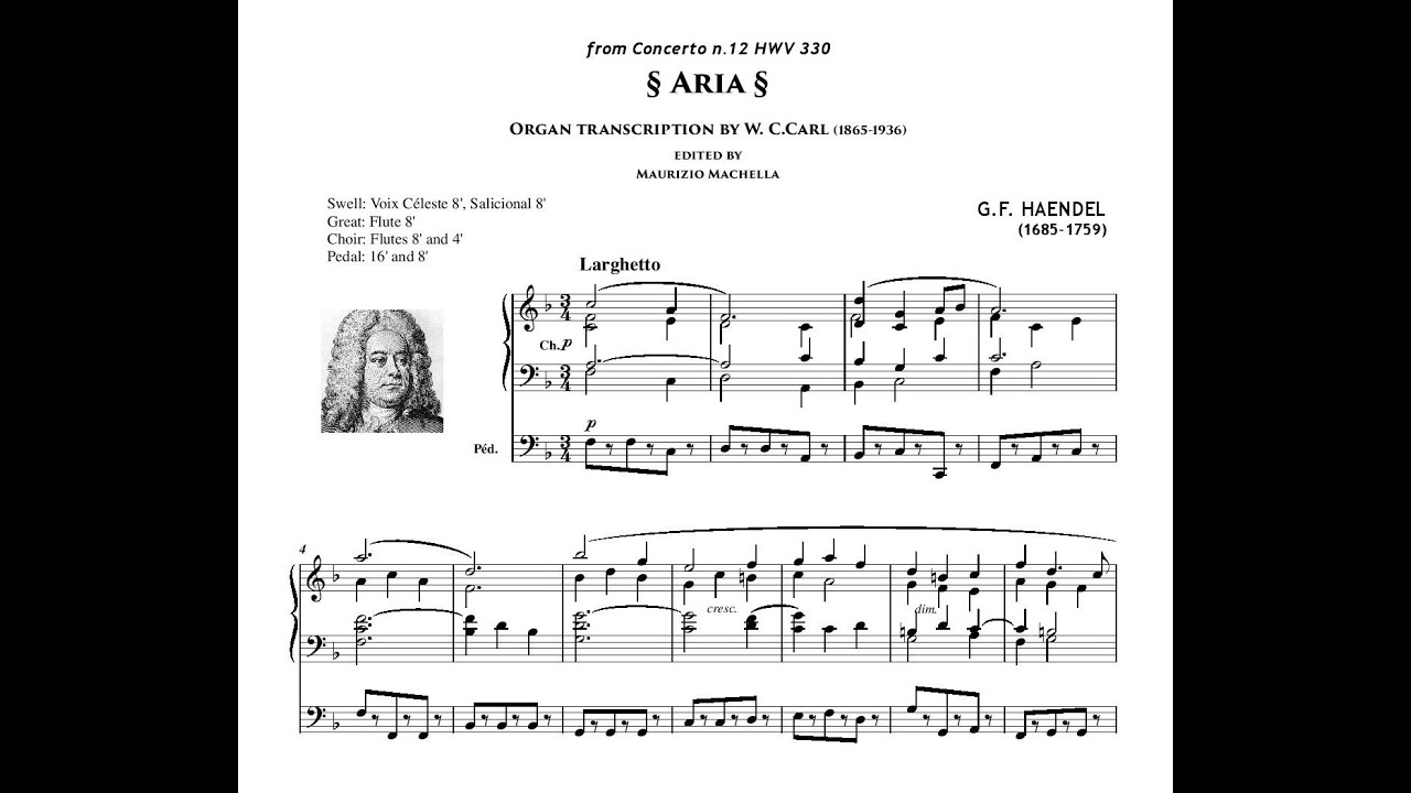Handel Aria from Concerto n. 12 HWV 330 - Organ transcription - YouTube