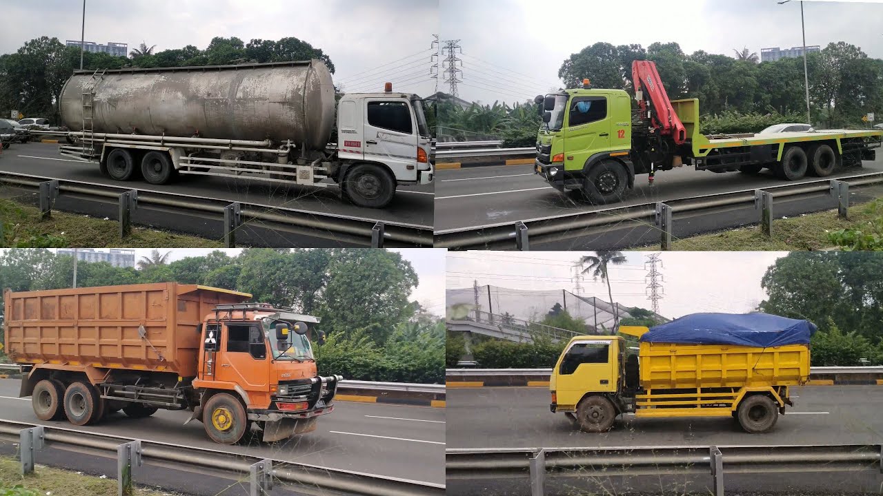 KOMPILASI MOBIL TRUK BESAR TANKI,BAK PASIR DAN ALAT BERAT DI DALAM TOL ...