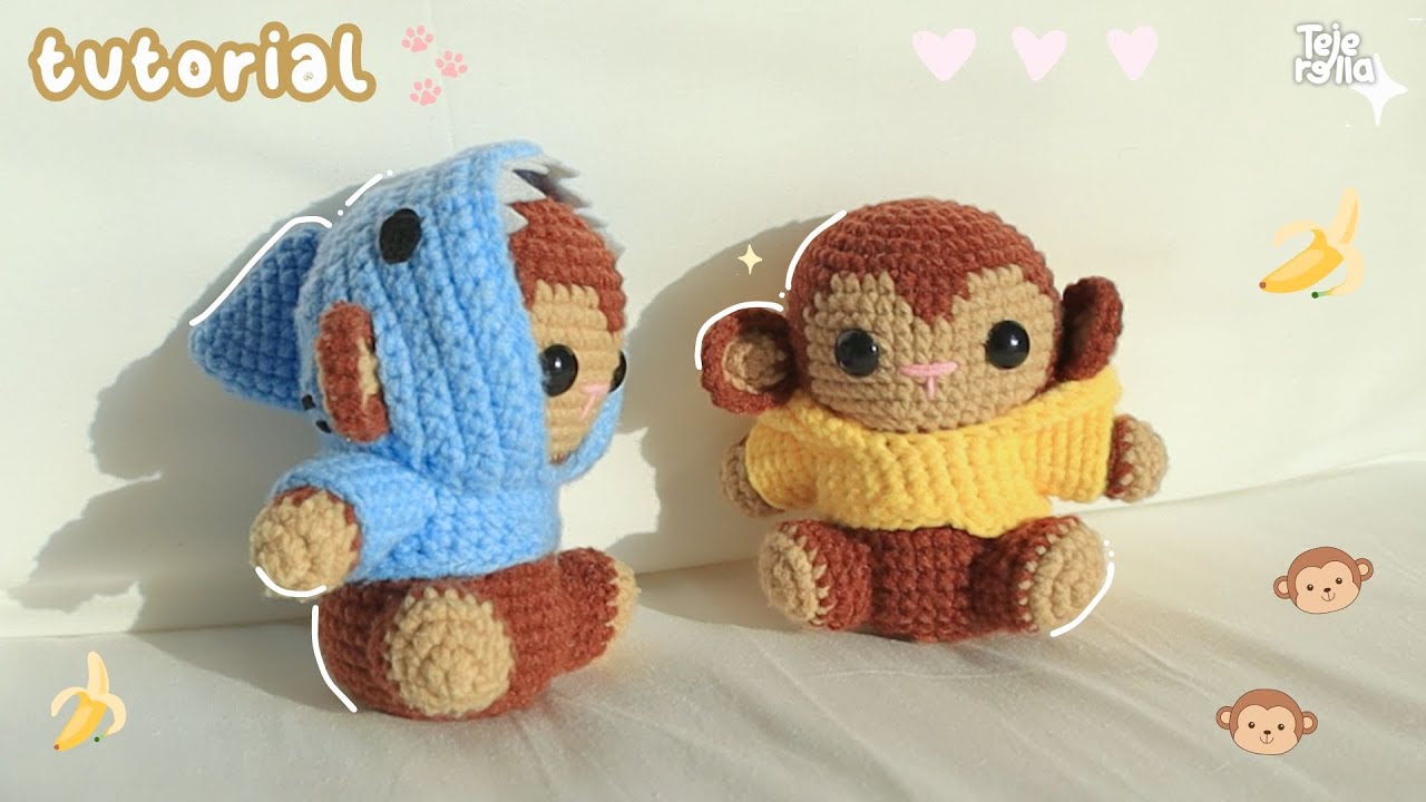 Monito con Hoodie de tiburón 🐒🦈, Tutorial a crochet de changuito, PART2 ...