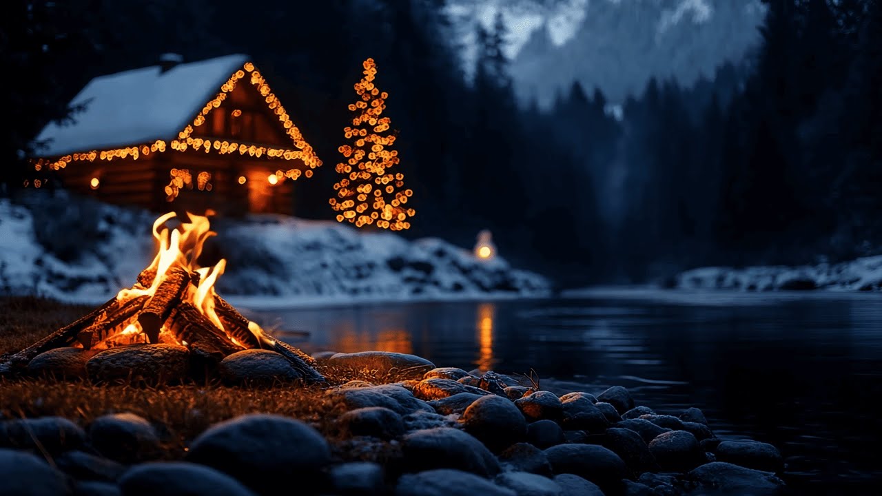 Cozy Christmas Forest Ambience | Crackling Campfire by the River ASMR ...