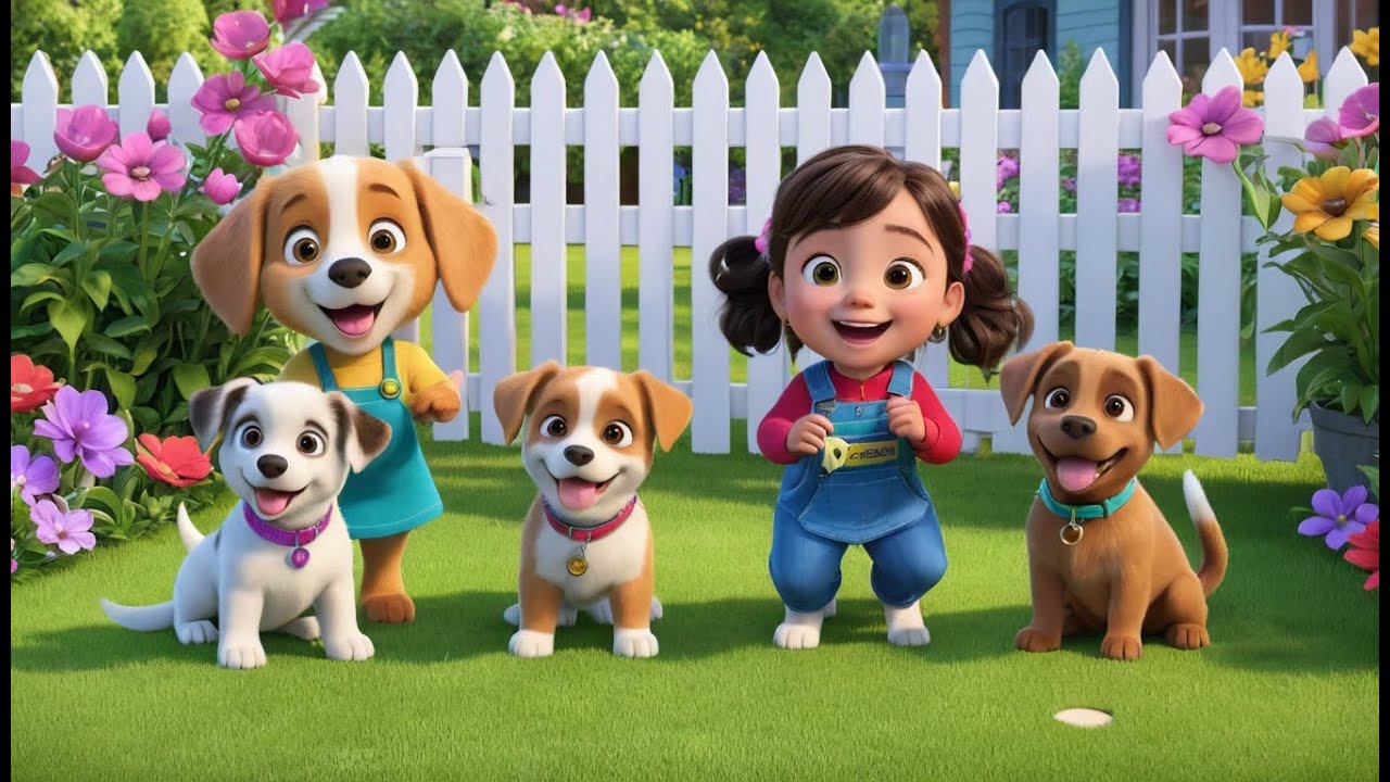 Five Little Puppies Went Woof Woof Woof | Cute Puppy Song for Kids ...
