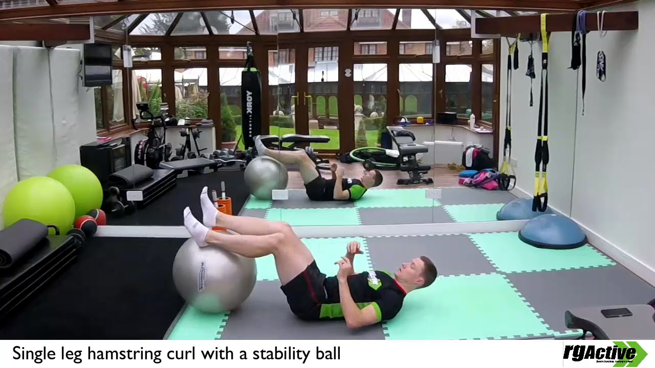Hamstring curl - single leg with stability ball - YouTube
