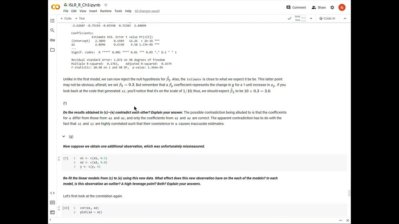 Intro to Statistical Learning (2nd Ed), Solution to Problem 3.14 (R) - YouTube
