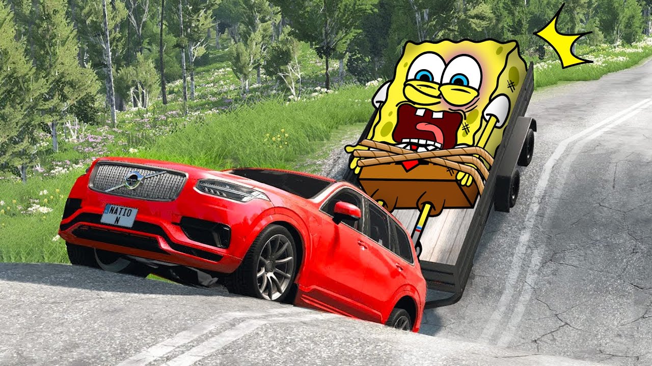 Spongebob Reaction: Cars vs Massive Potholes | BeamNG Drive Car Crashes ...