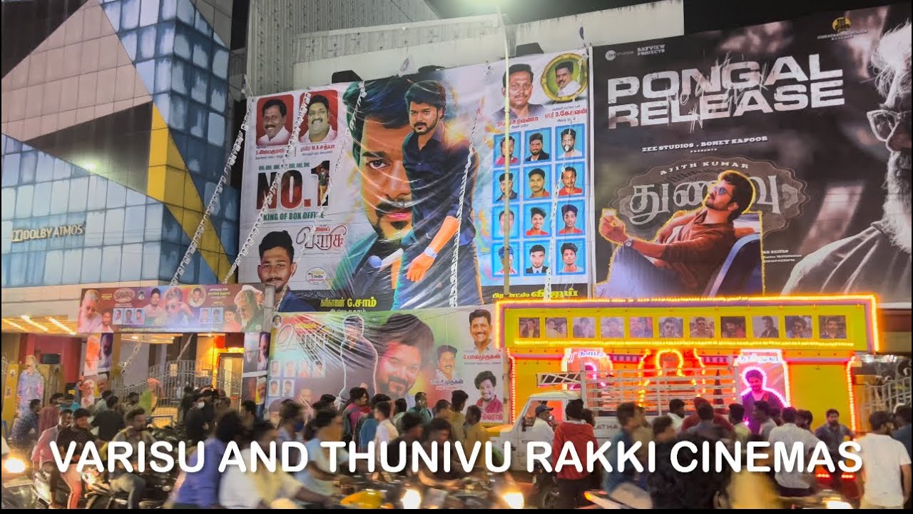 Varisu and Thunivu Cut out from Fans at Rakki Cinemas Ambattur | 4K ...