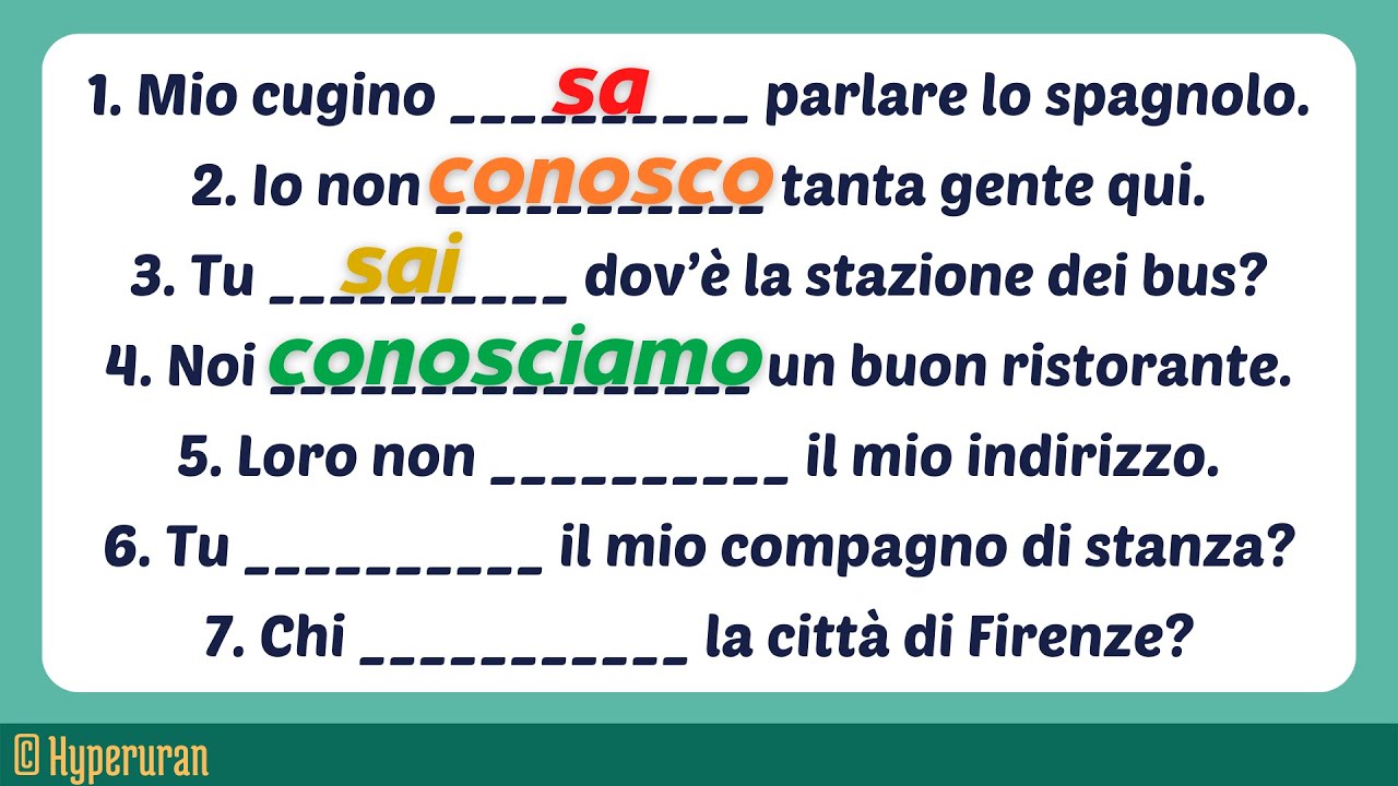 Italian how to distinguish between CONOSCERE and SAPERE | Knowing | B1 ...