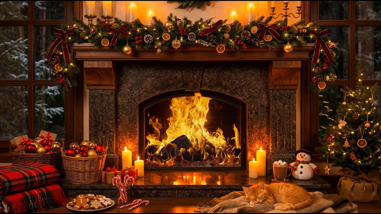 Magical December Fireplace 🔥 Relaxing Jazz Piano and Fireplace Sounds ...