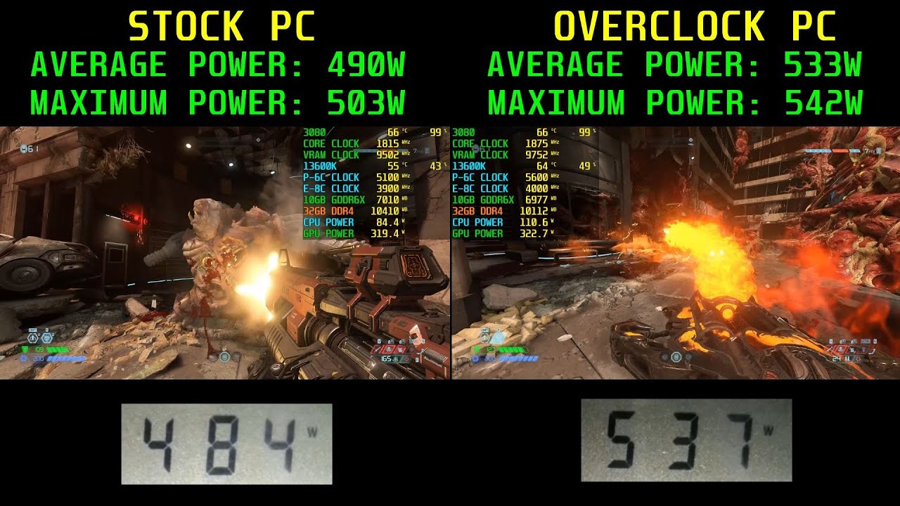 PC Power Consumption: RTX 3080 - 13600K ( Stock vs OC / Doom Eternal ...