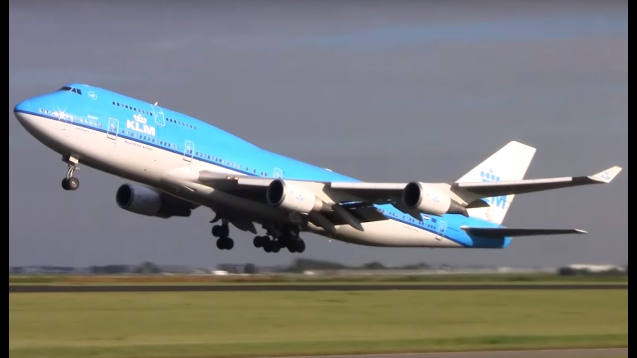 Boeing 747 in action! 3 powerful take-offs at Amsterdam Schiphol ...