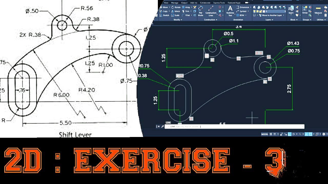 #06 Practice Exercise 3 for Beginners in AutoCAD 2021 || 2D Basic ...